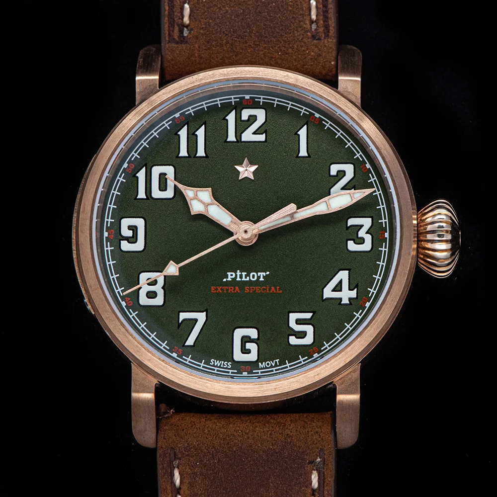 Skeleton Pilot Watch CuSn8 Bronze Men's Wristwatch Tianjin ST2130 ...