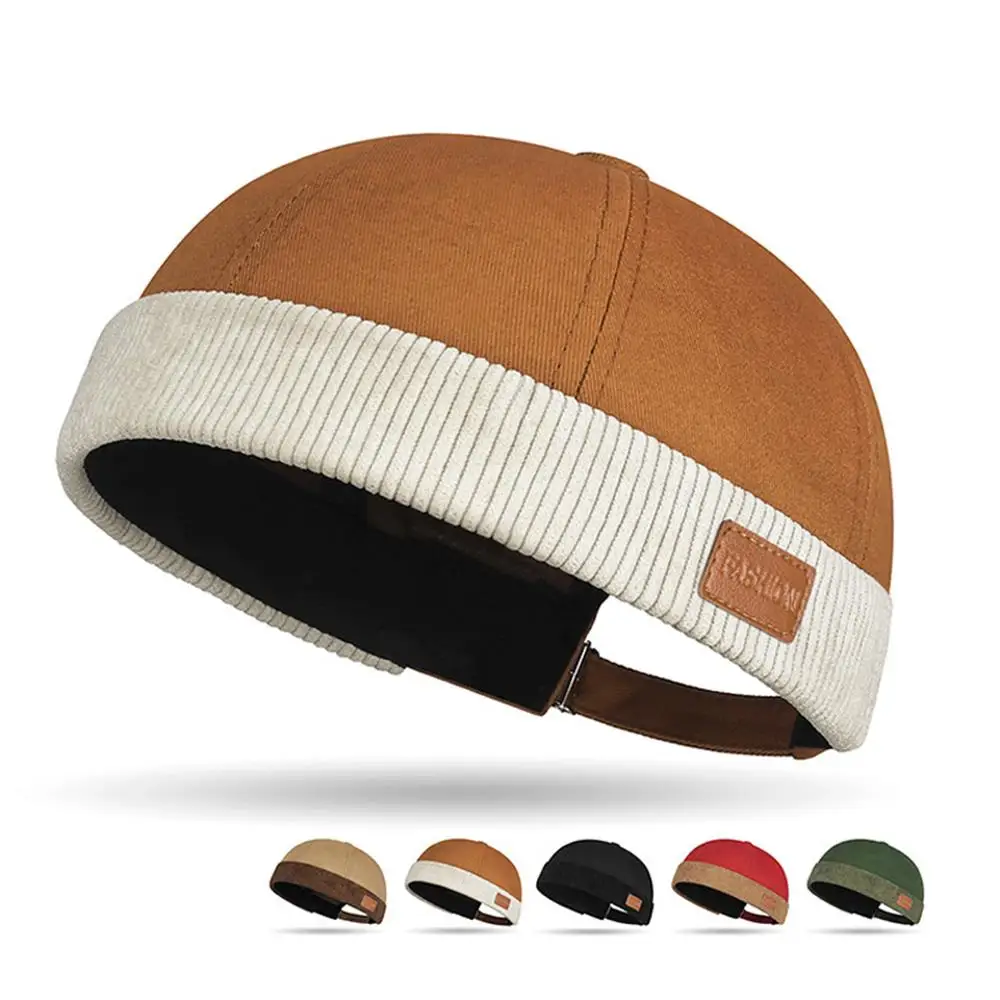 Unisex Beanies Without Visor Splicing Corduroy Docker Cap Landlord Hat ...