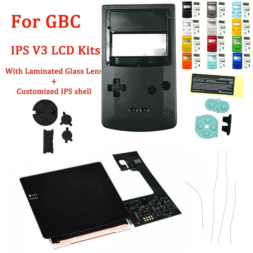 New Black Ips Lcd Screen Kit Black Ips Set | Gbc Ips Screen Laminated ...