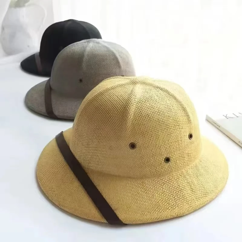 100% Straw Helmet Pith Sun Hat Summer Men Vietnam War Army Hat Dad ...