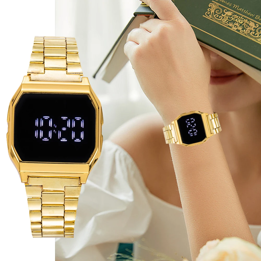 Digital Watch For Women Luxury Gold Silver Fashion Steel LED Ladies ...