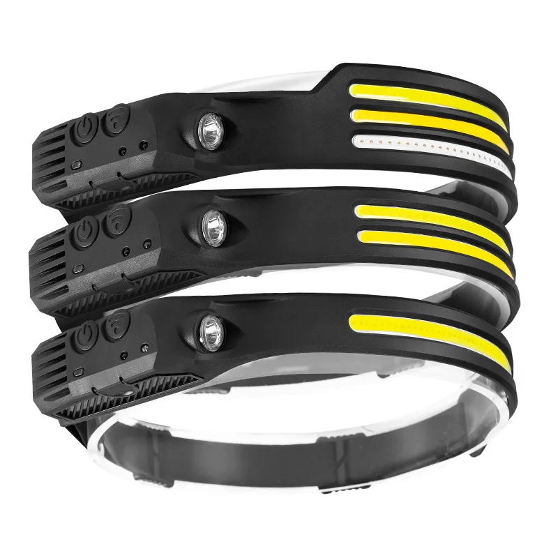 Induction Headlamp COB LED Head Lamp with Built-in Battery Flashlight USB Rechargeable Head Lamp ...