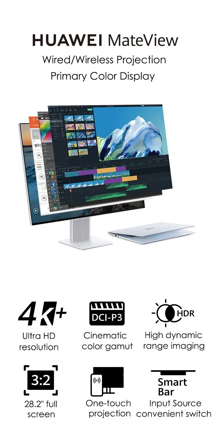 HUAWEI MateView Monitor 28.2 inch 4K UHD IPS Screen HDR400 Desktop ...