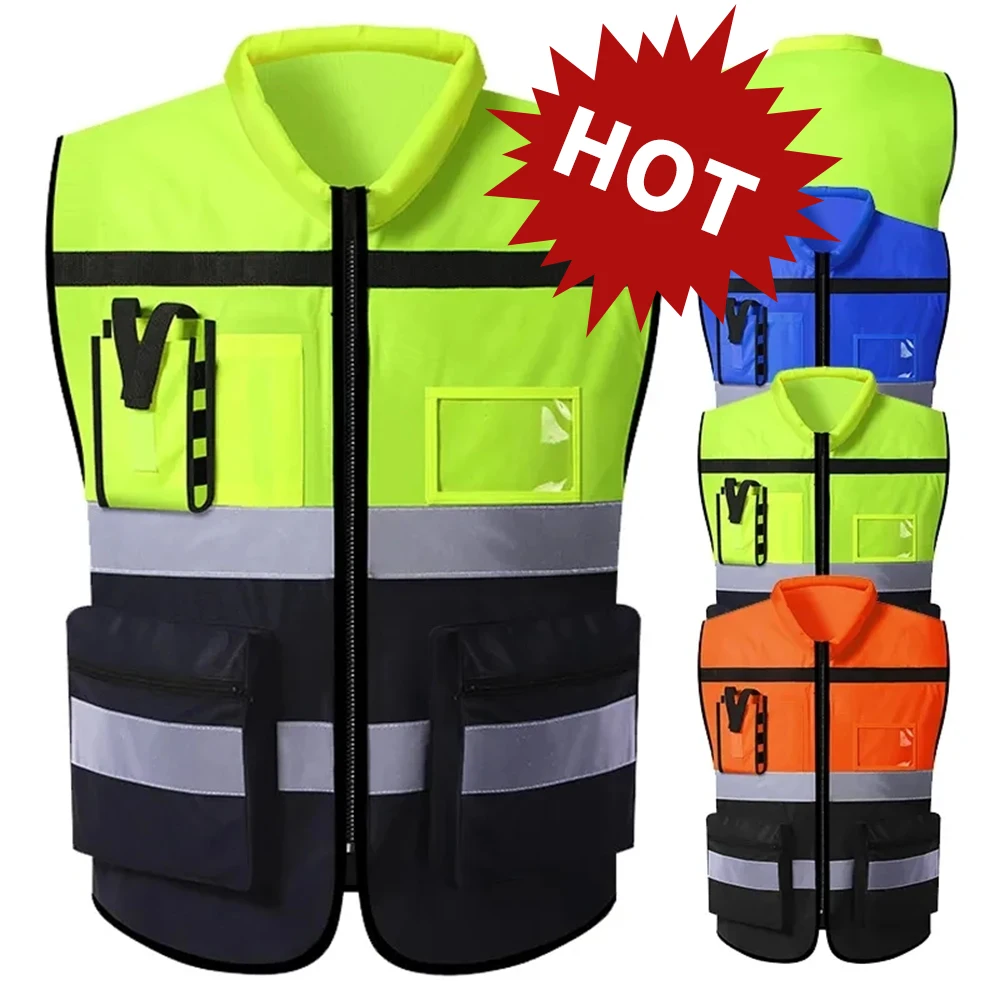 Custom-LOGO-Reflective-Safety-Vest-with-Pockets-and-Zipper-Construction ...