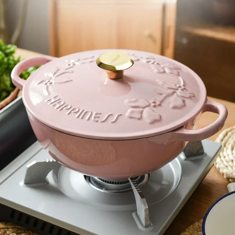 Embossed-Design-Enamel-Pots-Household-Non-coated-Saucepan-Pink-Kitchen ...