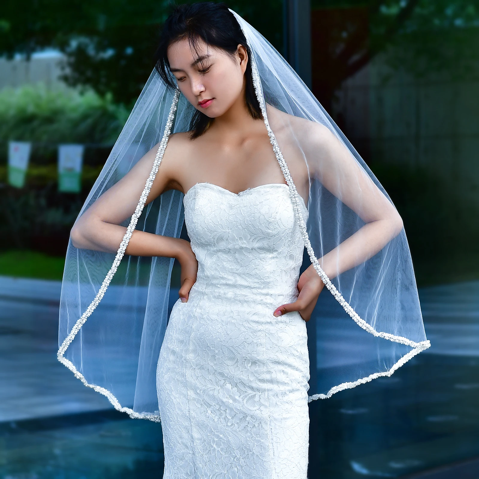 Wedding Veil With Rhinestones Crystals