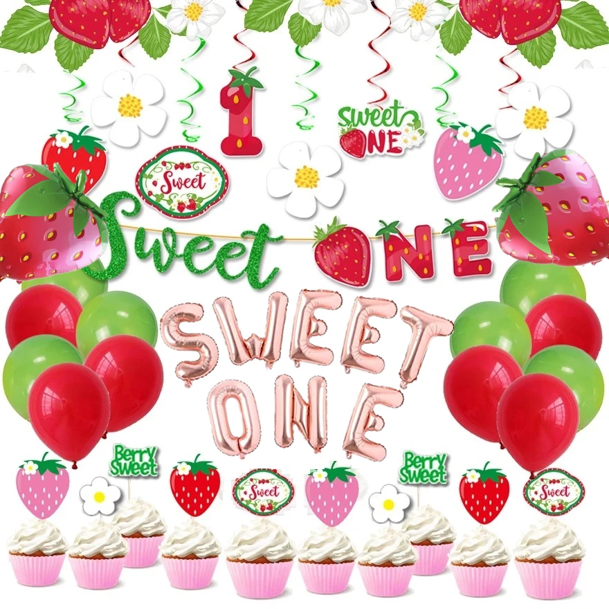Sweet One 1st Birthday Party Decorations Strawberry Balloons Cake ...