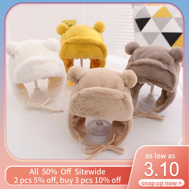 Cute Bear Baby Ear Protection Beanies Infant Plush Earflaps Cap Soft ...