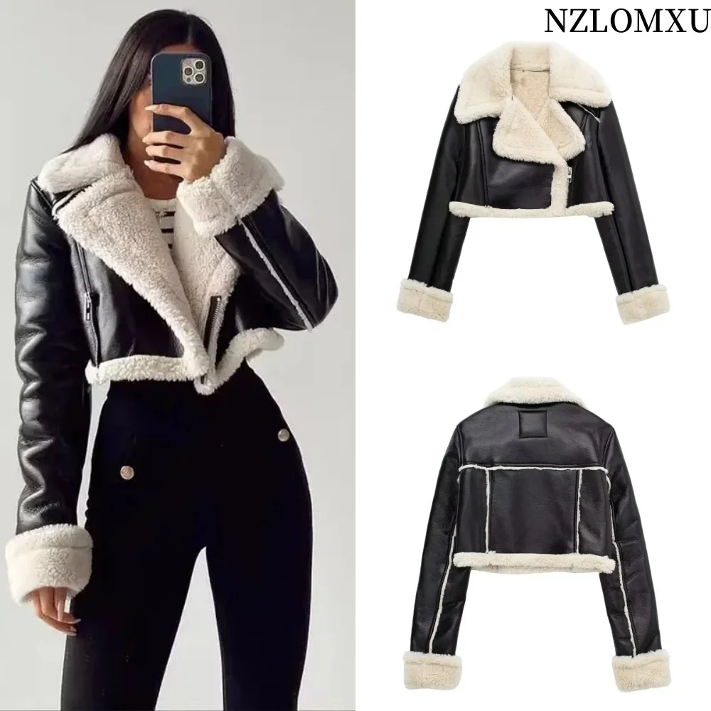 Women-s-Cropped-Leather-Jacket-Coat-Black-Wool-Blends-Coats-Bomber ...