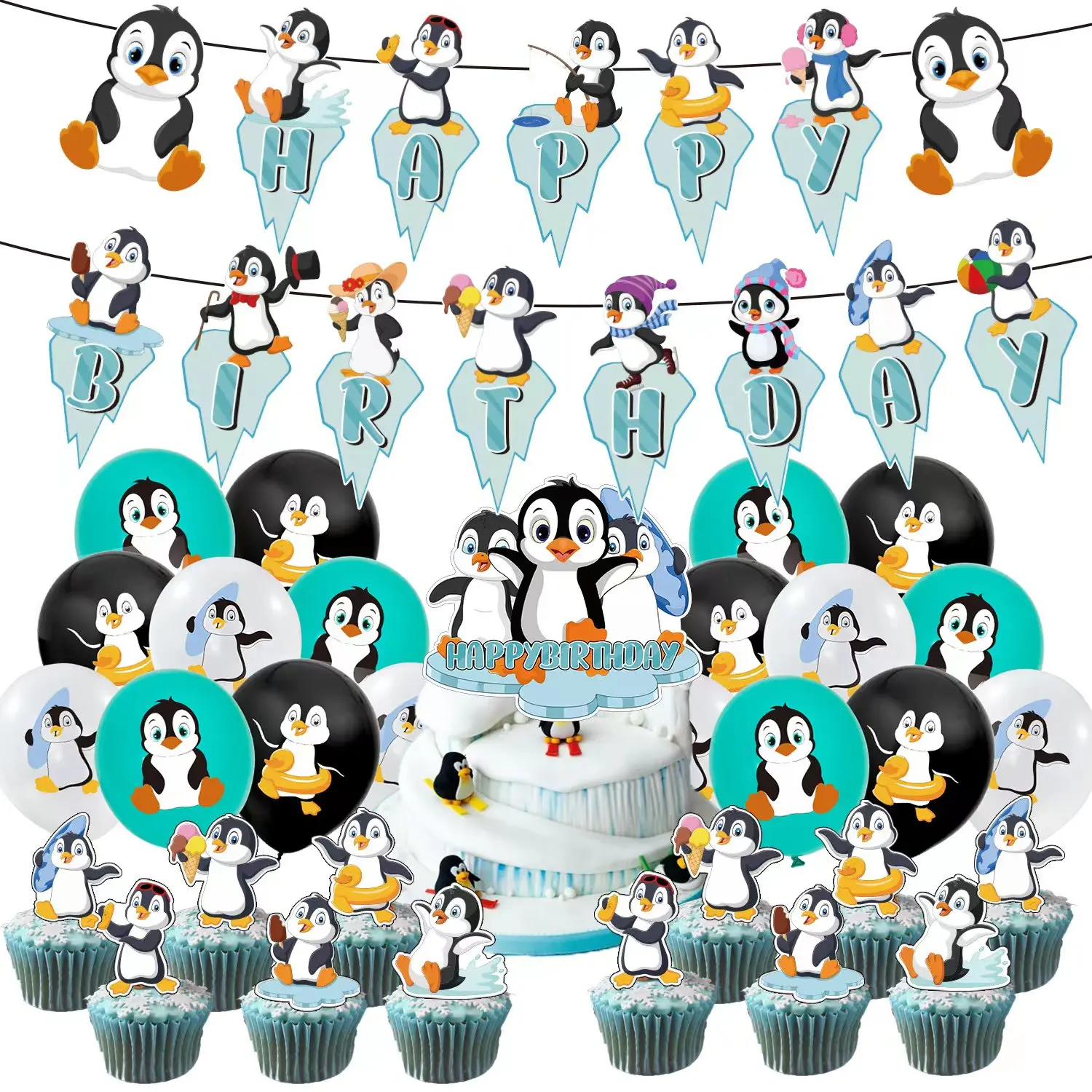 Penguin-Theme-Birthday-Party-Decorations-Paper-Banners-Cupcake-Toppers ...