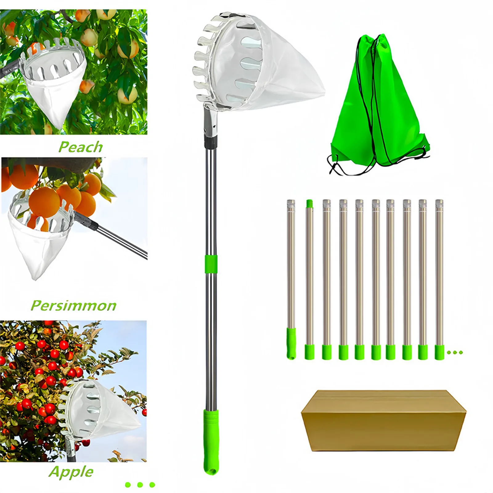 Garden-Basket-Fruit-Picker-Head-with-Telescopic-Extendable-Pole-Fruit ...