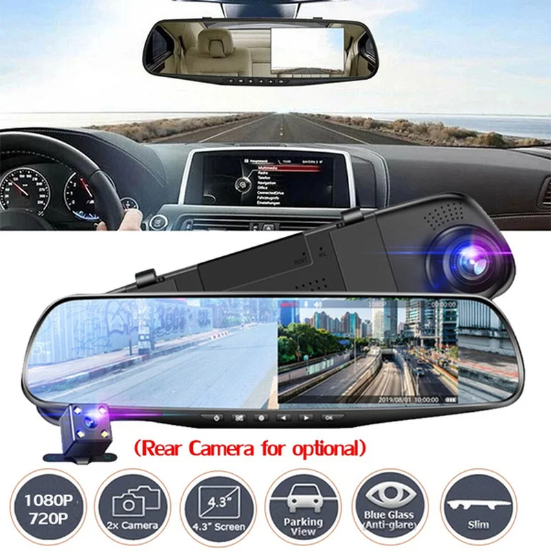 4.3/2.8inch 1080P DVR Car Rearview Mirror Dual Lens Driving Video ...