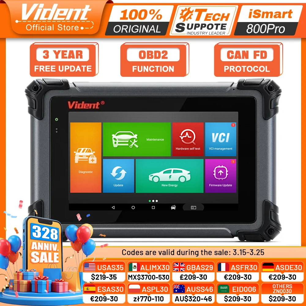 VIDENT iSmart800 Pro 자동차 진단 모든 시스템 자동차 스캐너 양방향 제어 키 프로그래머 40+ 리셋 CAN FD ...