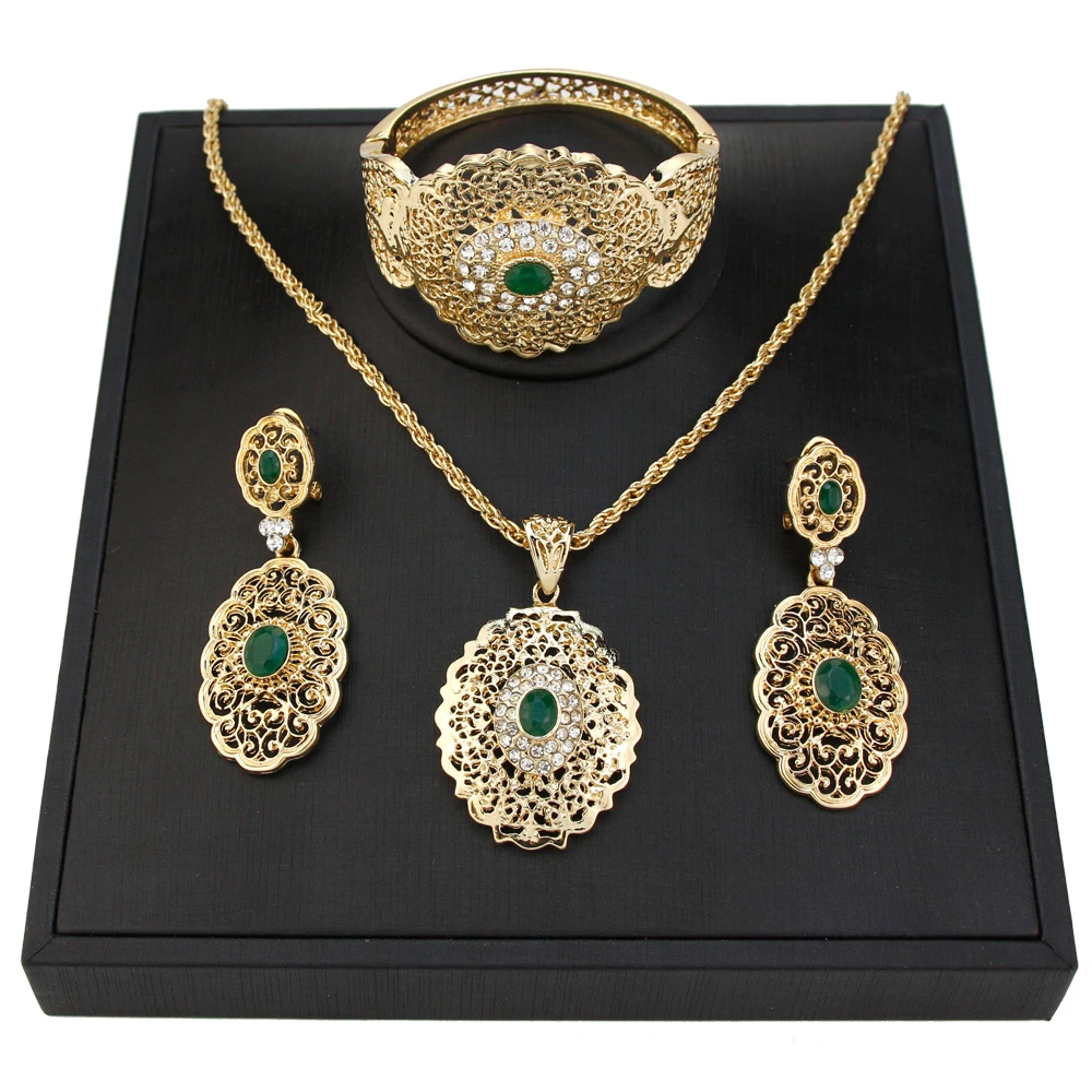 Chic Gold Color Arabic Jewelry Sets Morocco Women Earring Bracelet ...