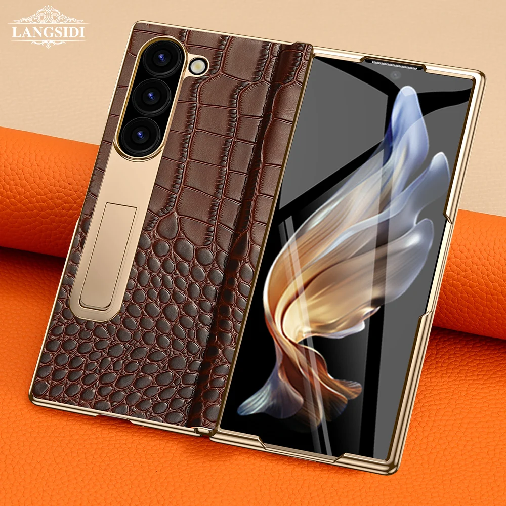 Leather-Phone-Case-for-Samsung-Galaxy-Z-Fold-6-5-4-3-Fold6-Fold5-Gold ...