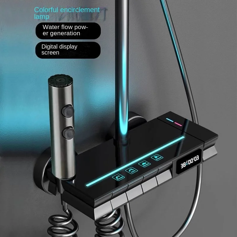 PVD-Gun-Grey-Gray-Black-Brass-Digital-Shower-Faucet-Set-Rainfall ...