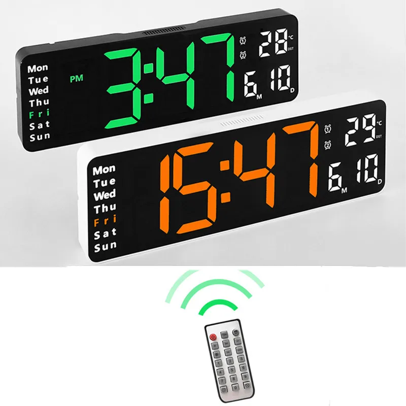 Large Digital Wall Clock Remote Control Temp Date Week Display Timer ...