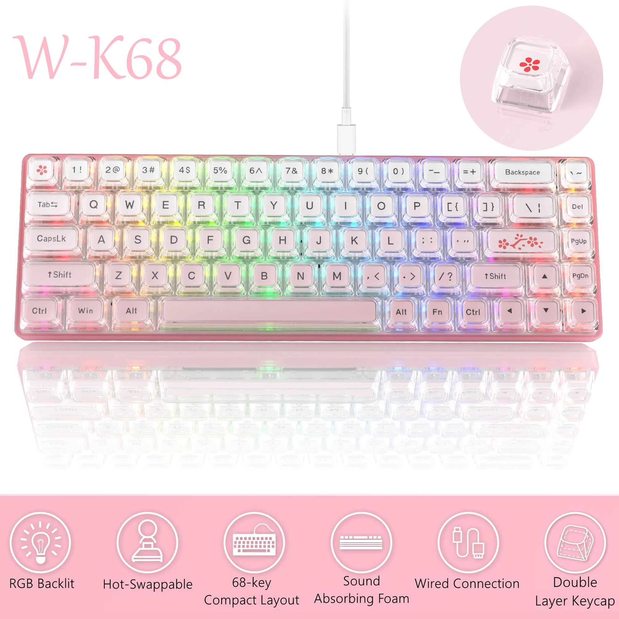 Womier-W-K68-Gradient-Pink-Mechanical-Keyboard-60-Hot-Swappable ...