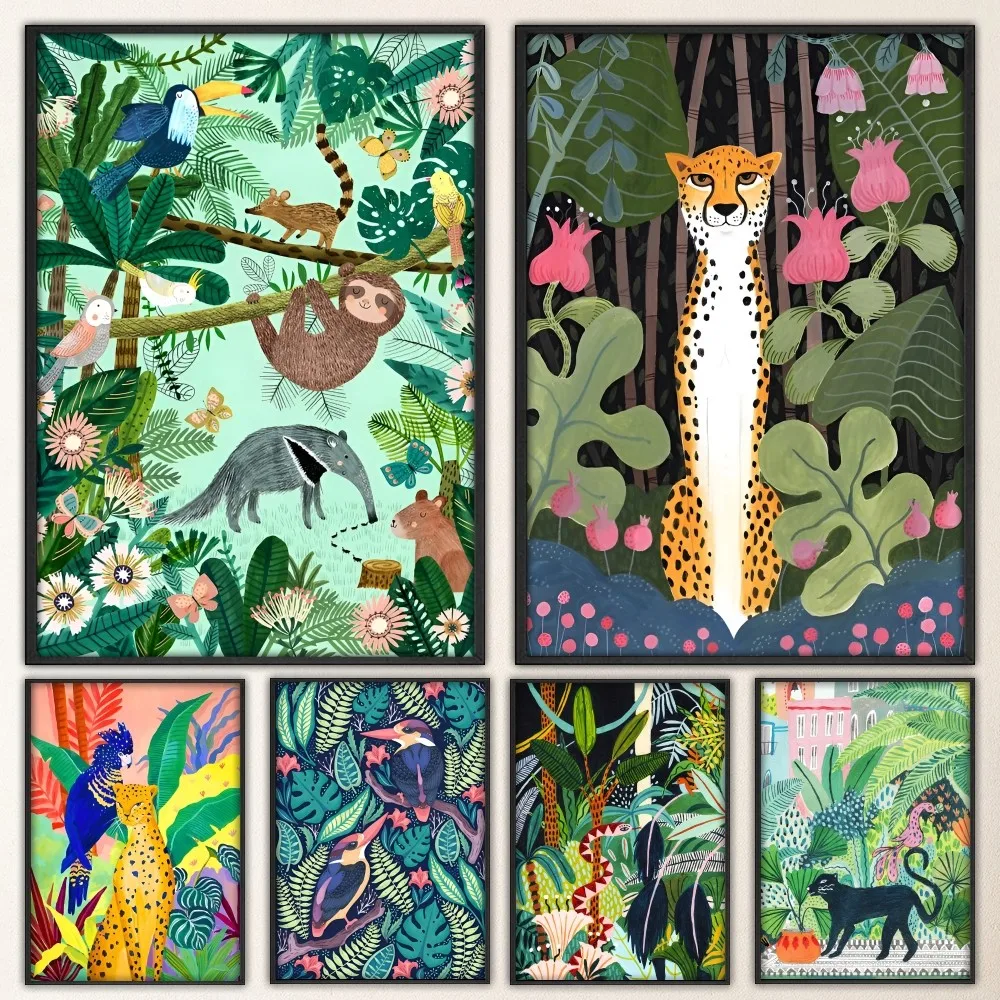 Nature Forest Animal Poster Fancy Wall Sticker for Living Room Bar ...