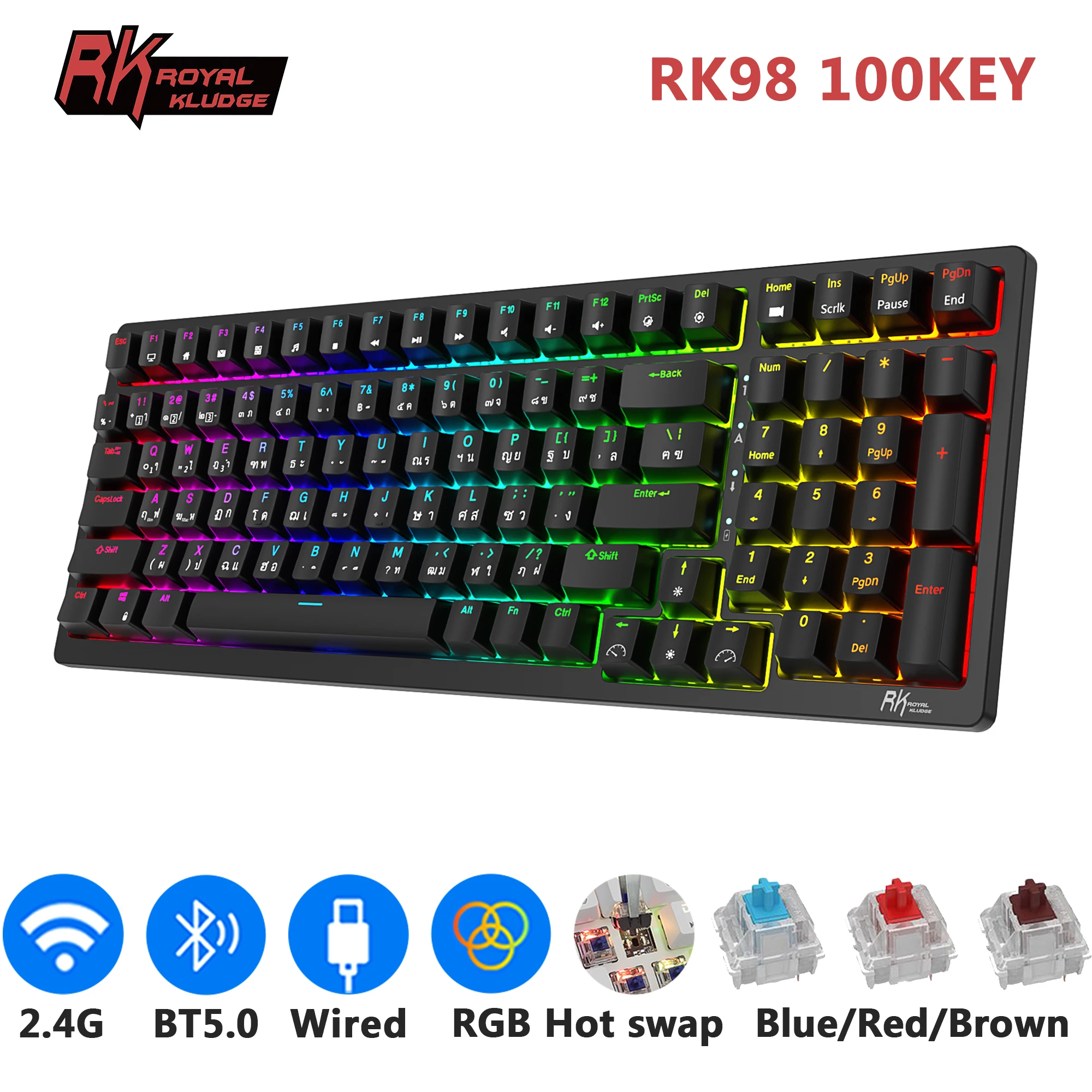 RK-Royal-Kludge-RK98-2-4G-Wireless-Gaming-Mechanical-Keyboard-100-Keys ...