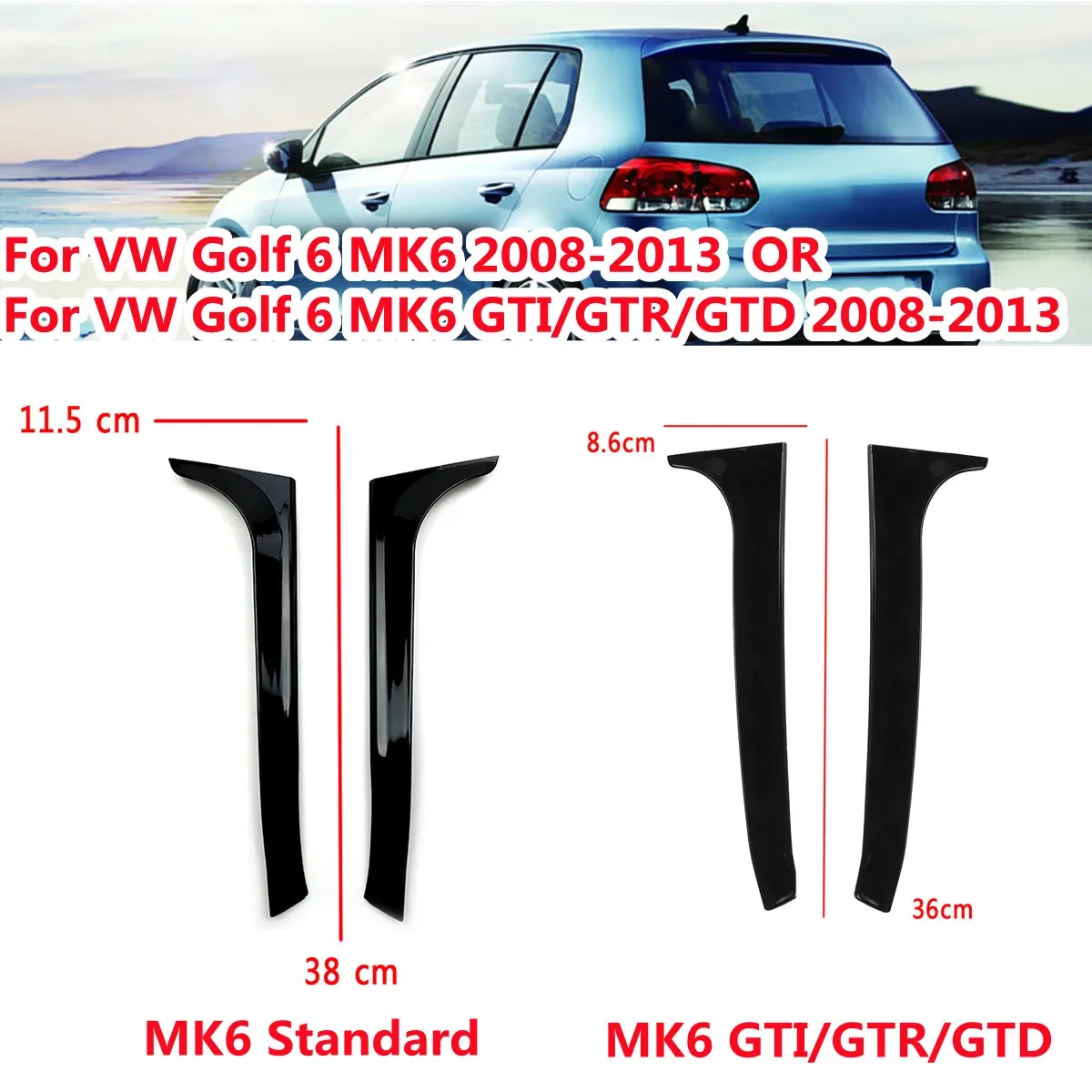 For-VW-Golf-6-MK6-GTI-GTR-GTD-Standard-2008-2013-Glossy-Black-ABS-Rear ...