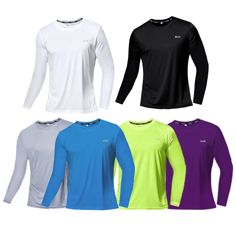 Men's Quick Dry Long Sleeve Gym Running Moisture Wicking Round Neck T ...
