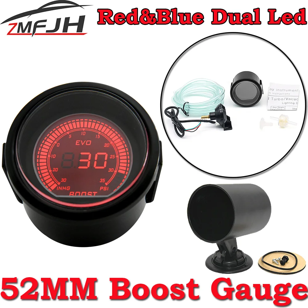 Ad 2" 52mm Universal 12v Boost Gauge Red&blue Dual Led -30~35psi Turbo ...