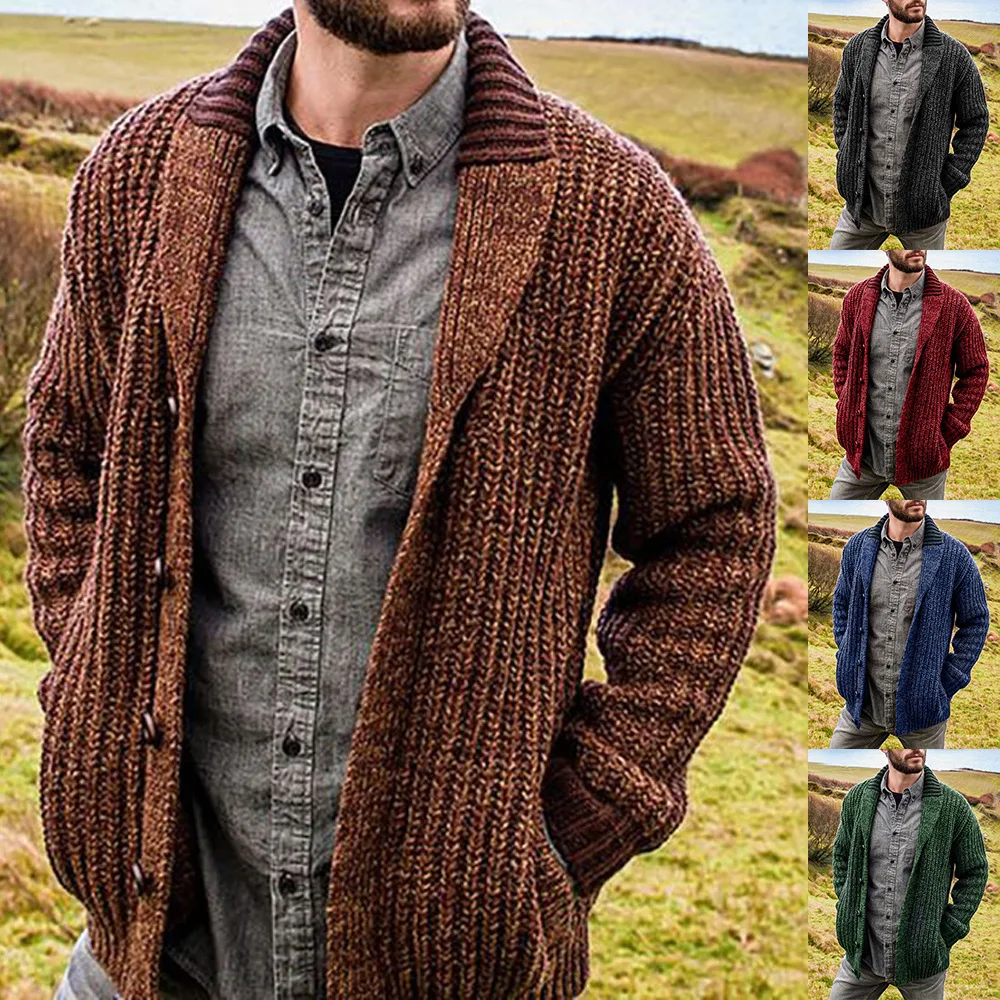 Autumn and winter men's Cardigan European and n pure color long sleeve ...