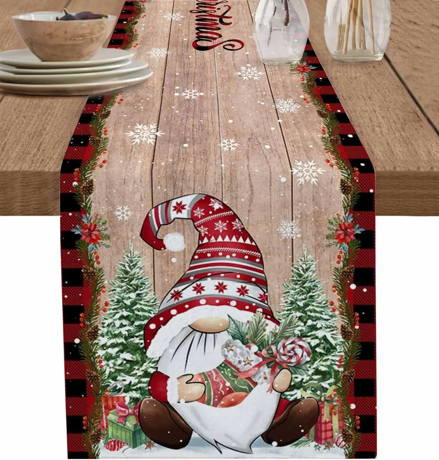 Christmas-Gnome-Xmas-Tree-Linen-Table-Runners-Dresser-Scarf-Table-Decor ...
