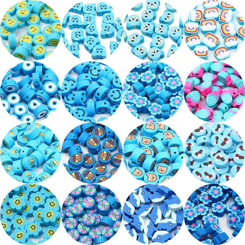 20-50-100pcs-Blue-Polymer-Clay-Beads-Mixed-Style-Clay-Loose-Beads-For ...