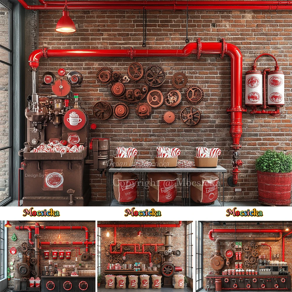 Retro Christmas Candy Factory Background Photography Santa Claus ...