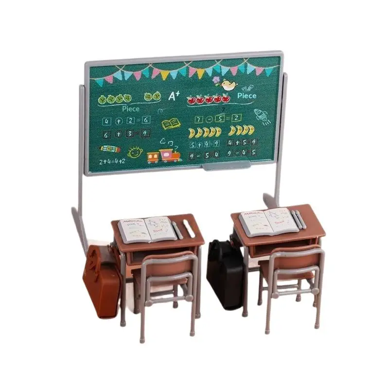 [JN] 1 Set Mini School Desk Chalkboard Chair Schoolbag Model For Doll ...