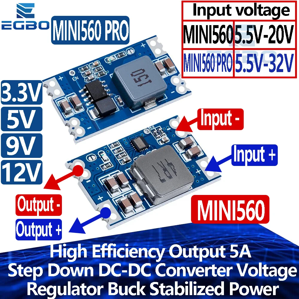 High Efficiency Output 3.3V 5V 9V 12V 5A mini560 Step Down DC-DC ...