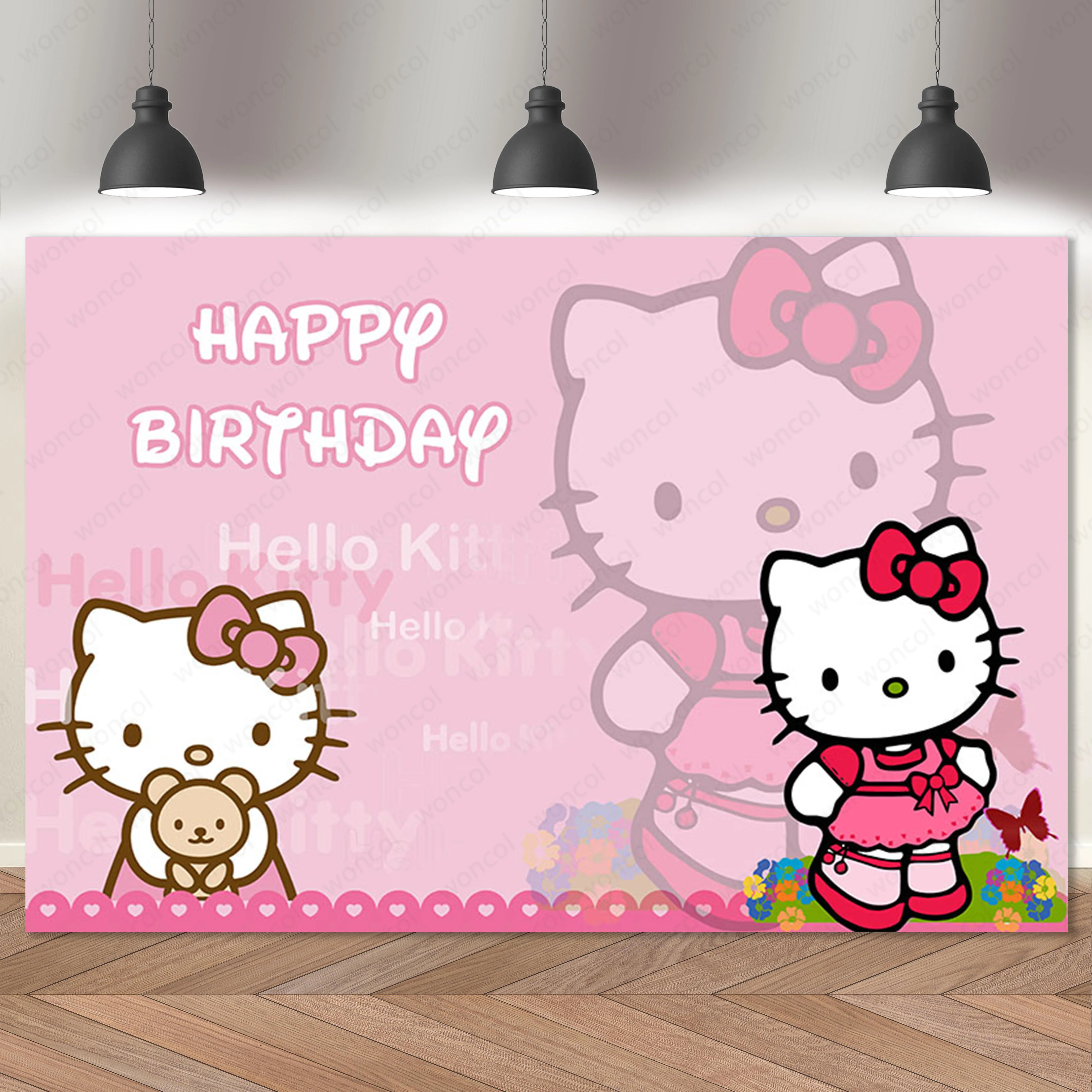 Fondo rosa de Hello Kitty, decoración para fiesta de cumpleaños de niña ...