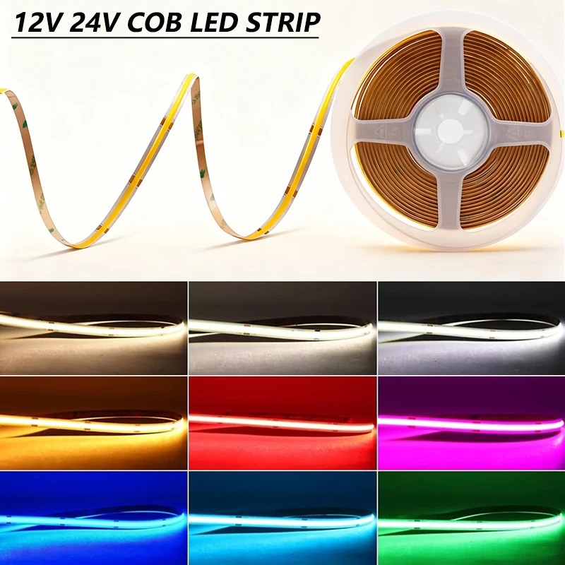 DC 12V 24V 8MM COB LED Light Strip Room Decoration 320LEDs/m Led Tape ...