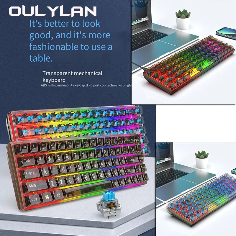 K60-Mechanical-Keyboard-Transparent-Keycap-Rainbow-RGB-LED-Light ...
