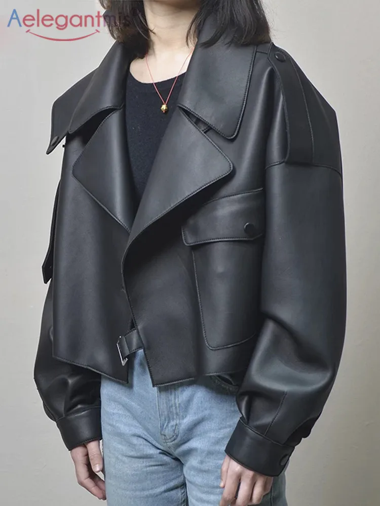 Aelegantmis-Black-Short-Loose-Pu-Leather-Jacket-Autumn-Winter-Soft-Faux ...