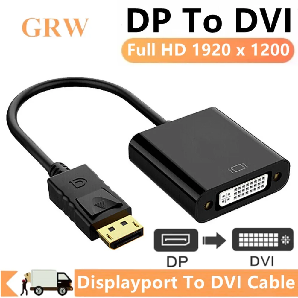 DisplayPort to DVI Cable Converter HD 1080p Male to Female Display Port ...