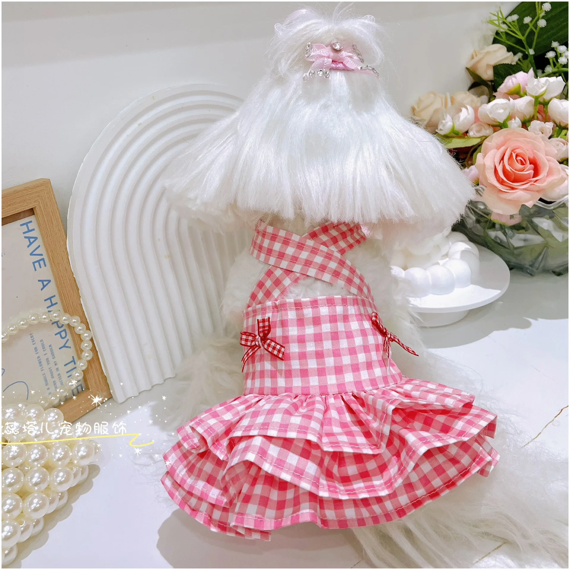 Pet Plaid Dress Cute Bow Vest Suspender Skirt Fluffy Skirt Cute Puppy ...