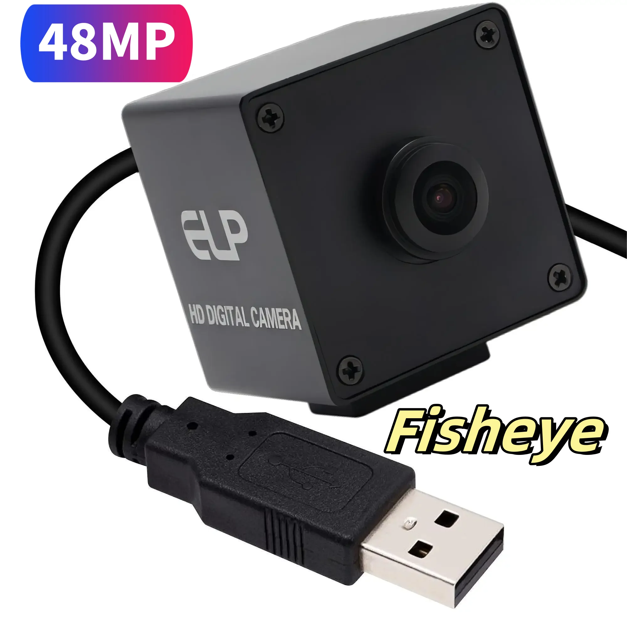 ELP HD 48MP Fisheye 200 Degree USB Camera Wide Angle Free Driver Webcam ...