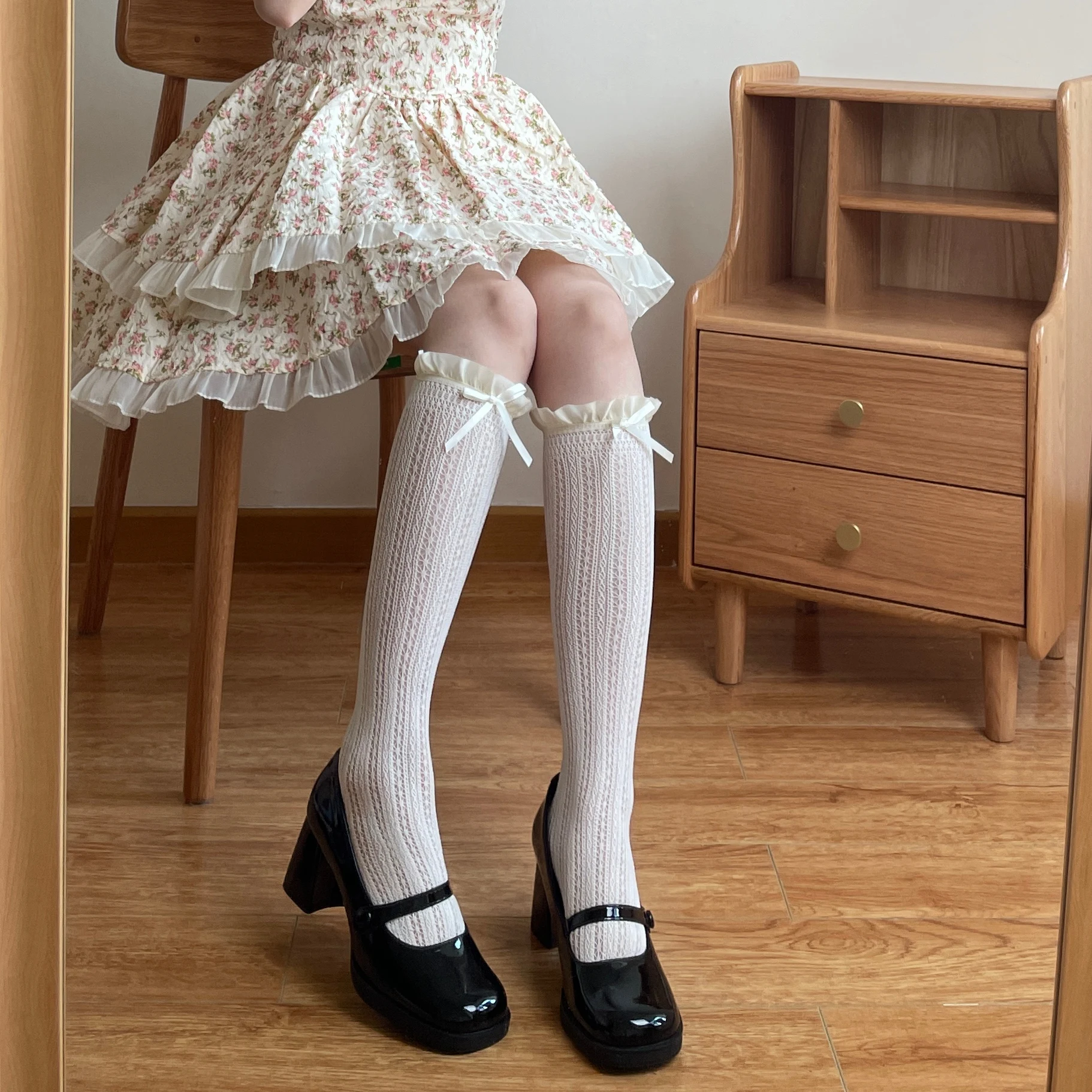Japanese-Style-Sweet-Girls-Long-Socks-Stockings-JK-Lolita-Bowknot-Ruffles-Knee-Socks-Women ...