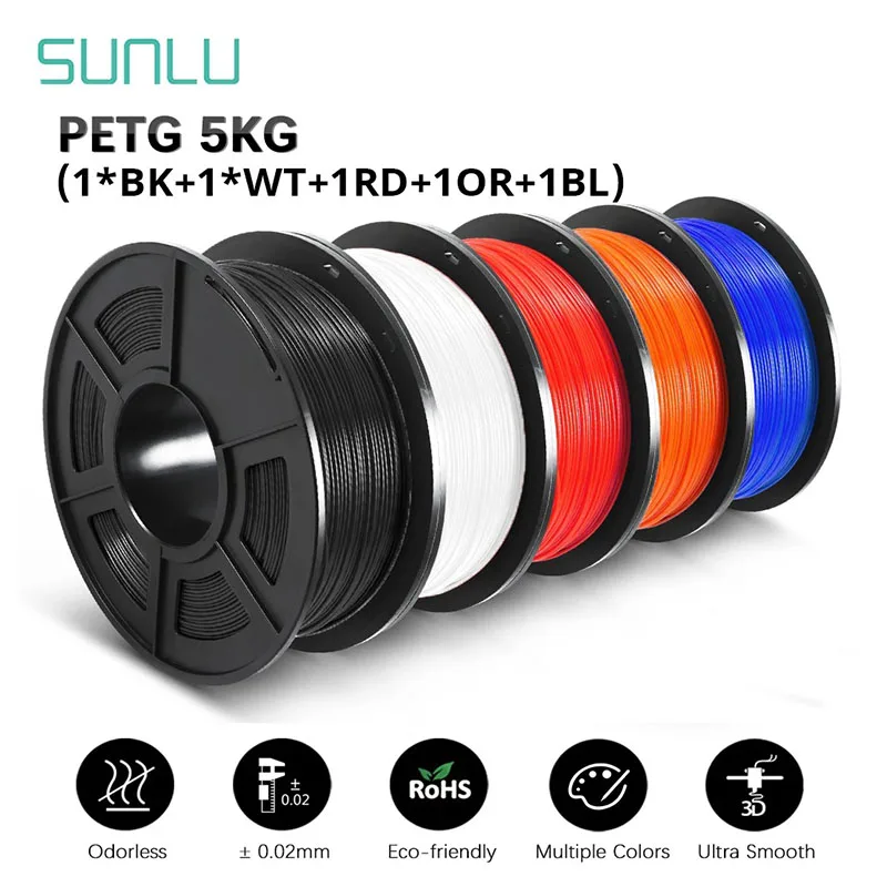 SUNLU-PETG-3D-Filament-1KG-1-75MM-5Rolls-Arranged-Neatly-Clogging-Free ...