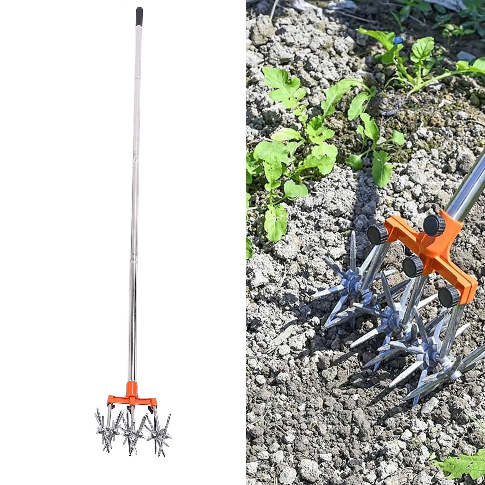 Hand Tiller Garden Tool Manual Rotary Cultivator Tool Stainless Steel ...