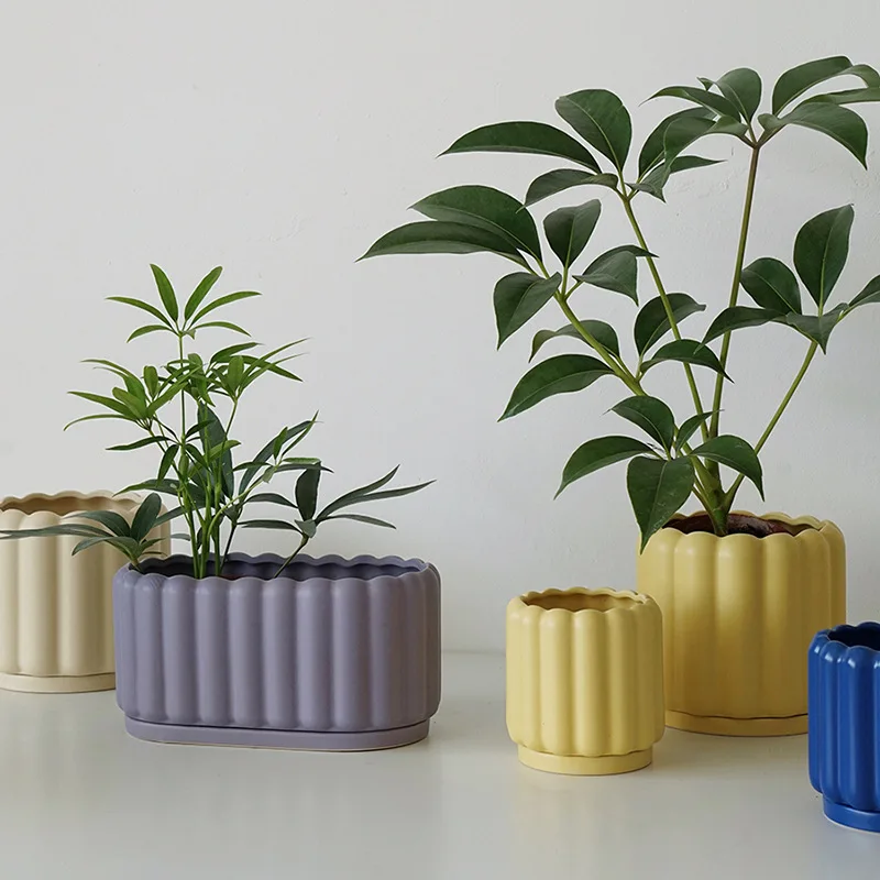 Oval Wave Stripe Balustrade Flower Pot Clay Gypsum Cement Silicone ...