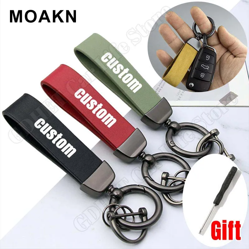 Leather Car Keychain Black Red Keyring Men Motorcycle Key Chains Keytag ...