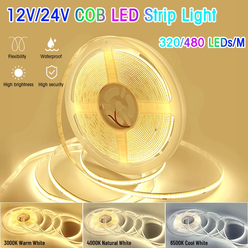 COB-LED-Strip-Light-320-480-LEDs-M-High-Density-Flexible-Tape-Ribbon ...