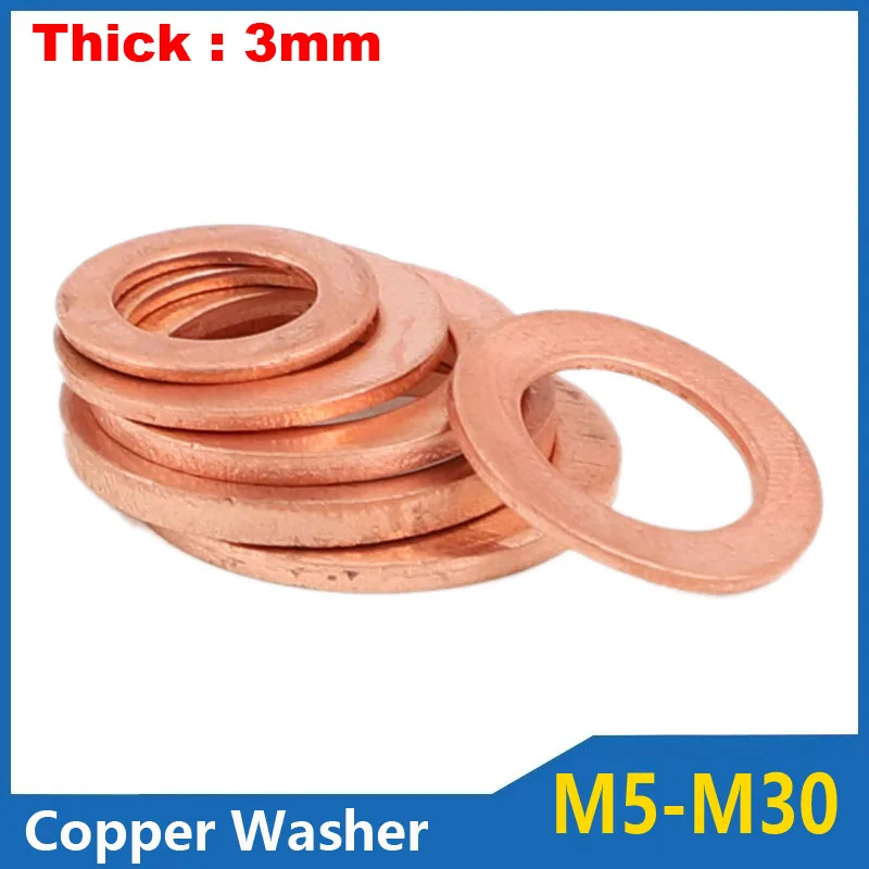 Thick-3mm-Solid-Copper-Washer-Shim-Flat-Ring-Gasket-Rings-Seal-Plain ...