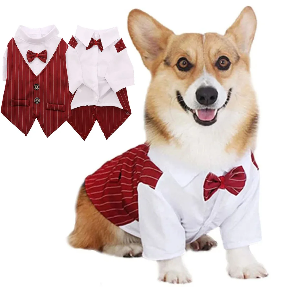 Dog-Tuxedo-Formal-Dog-Suit-Shirt-with-Bow-Tie-Pet-Stripe-Suit-for ...