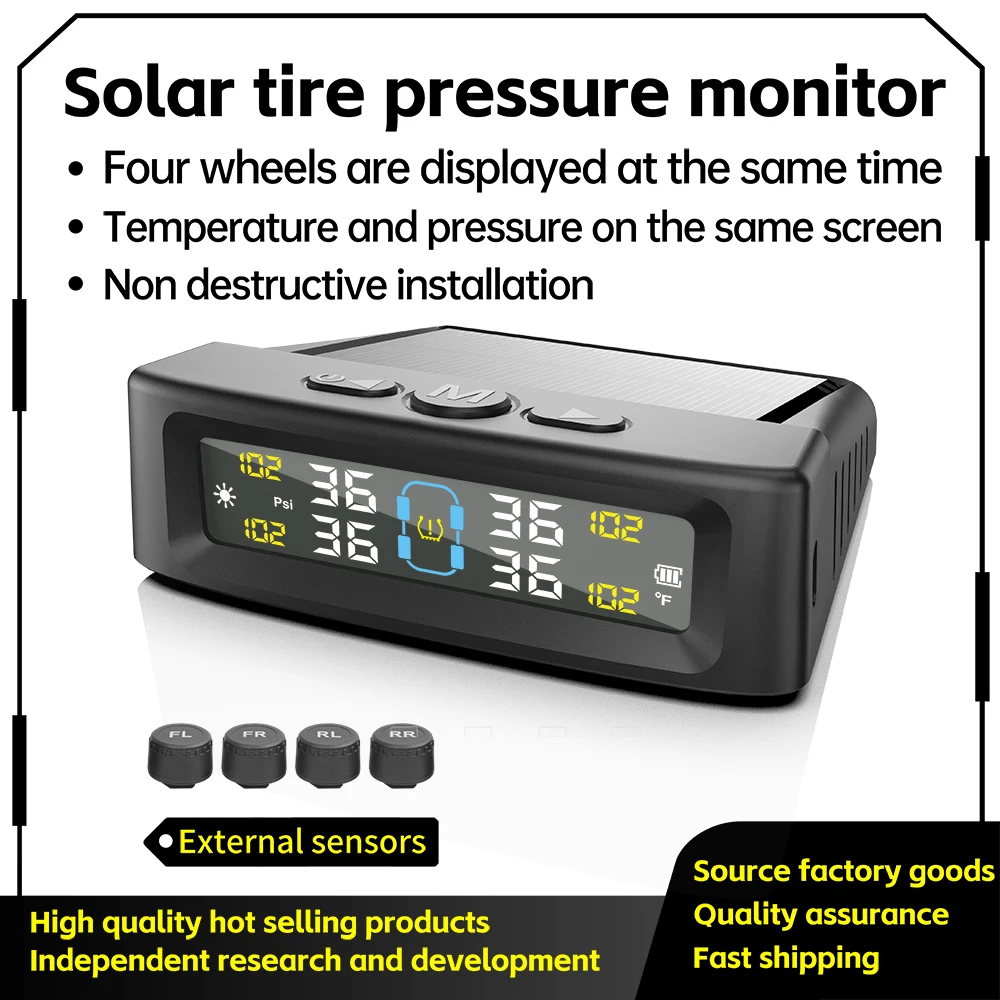 External-Solar-Power-TPMS-Car-Tire-Pressure-Alarm-Monitor-System-Auto ...