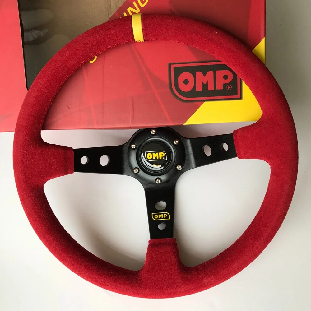Volante-OMP-de-carreras-de-14-pulgadas-volante-de-cuero-de-ante-rojo ...